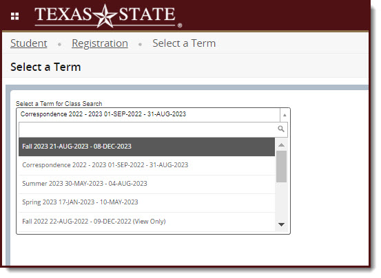 Look up Classes : TXST One Stop : Texas State University