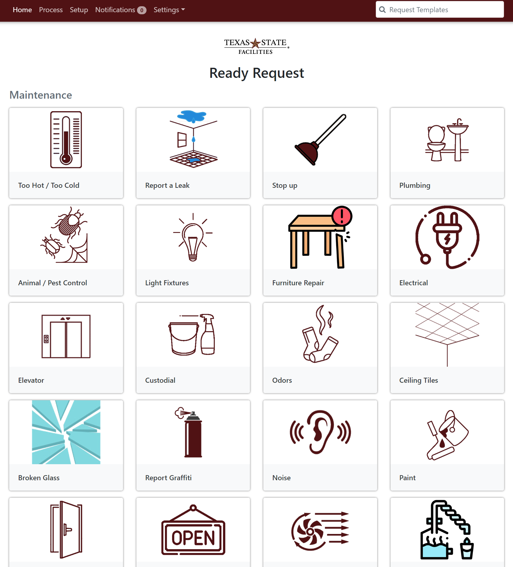 Aim Ready Request : Facilities : Texas State University