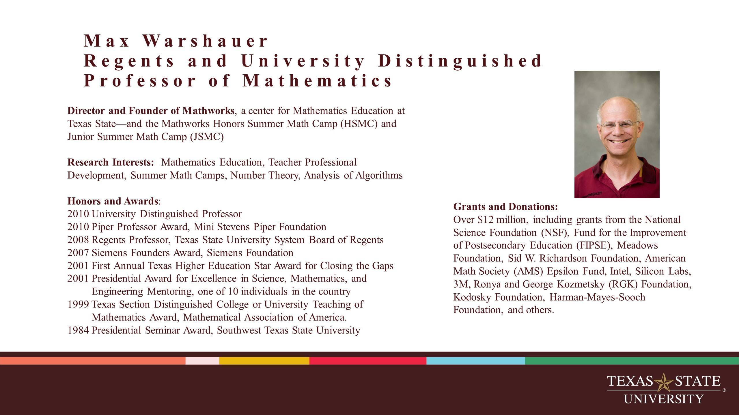 Max Warshauer : College of Science and Engineering (CoSE) : Texas State ...