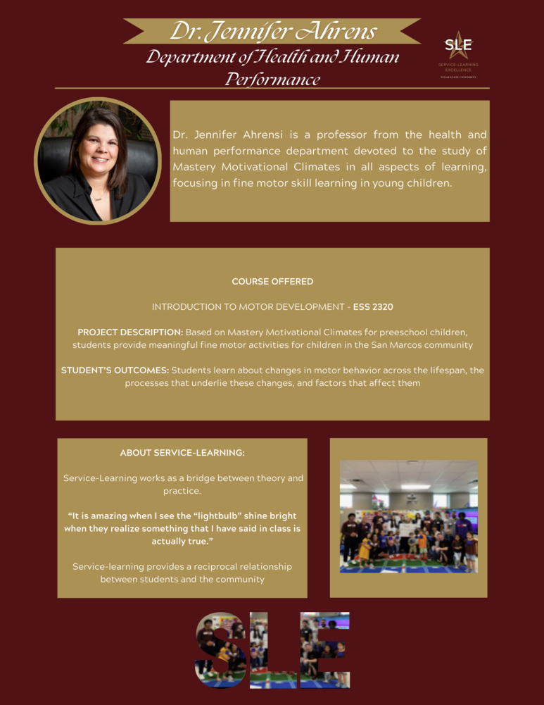 Dr. Jennifer Ahrens : Service-Learning Excellence : Texas State University