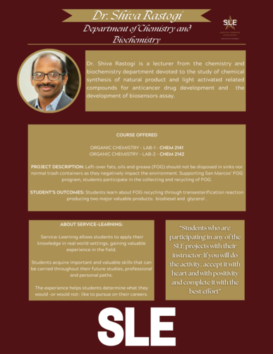 Dr. Shiva Rastogi : Service-Learning Excellence : Texas State University