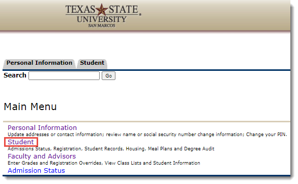 Look up Classes : TXST One Stop : Texas State University