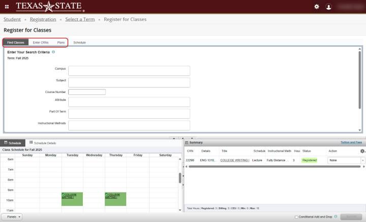 Adding a Class : TXST One Stop : Texas State University