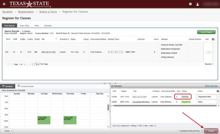 Adding a Class : TXST One Stop : Texas State University