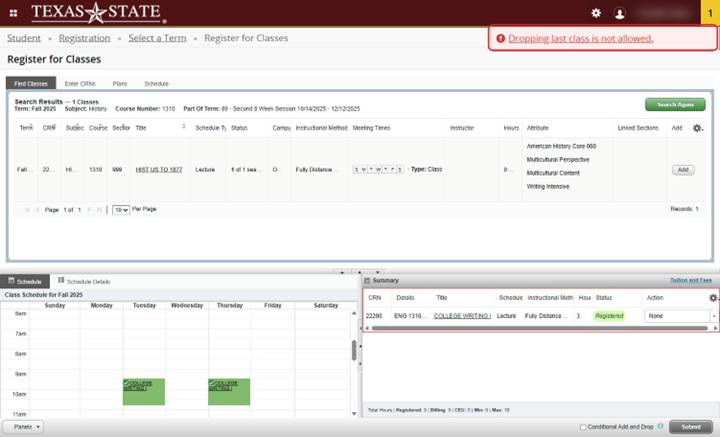 Dropping a Class : TXST One Stop : Texas State University