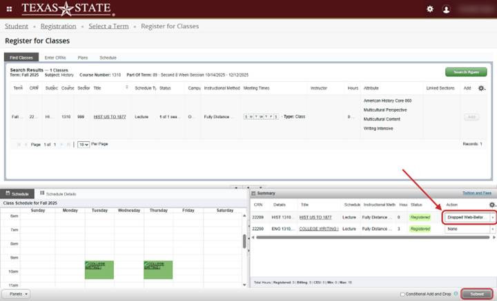 Dropping a Class : TXST One Stop : Texas State University