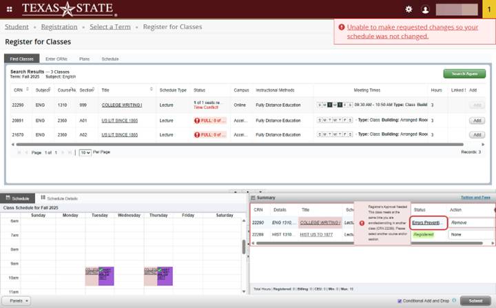 Swapping Sections : TXST One Stop : Texas State University